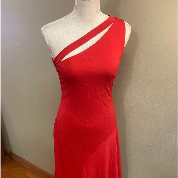H by Halston | Dresses | Halston Red Cocktail With One Shoulder | Poshmark